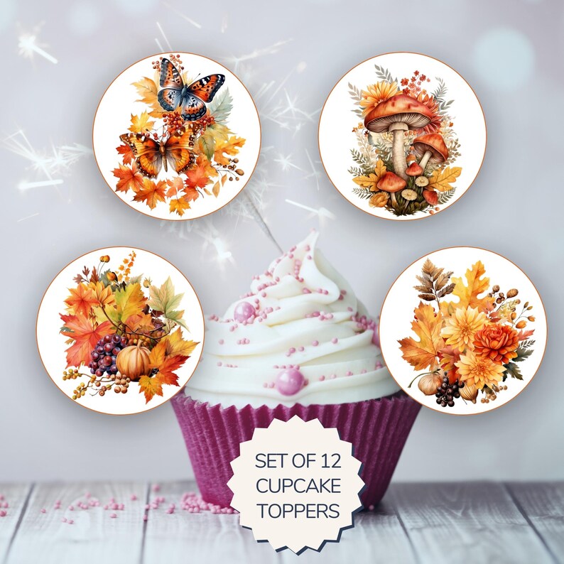 Floral Fall Cupcake Toppers: Printable Autumn Designs (digital Download ...