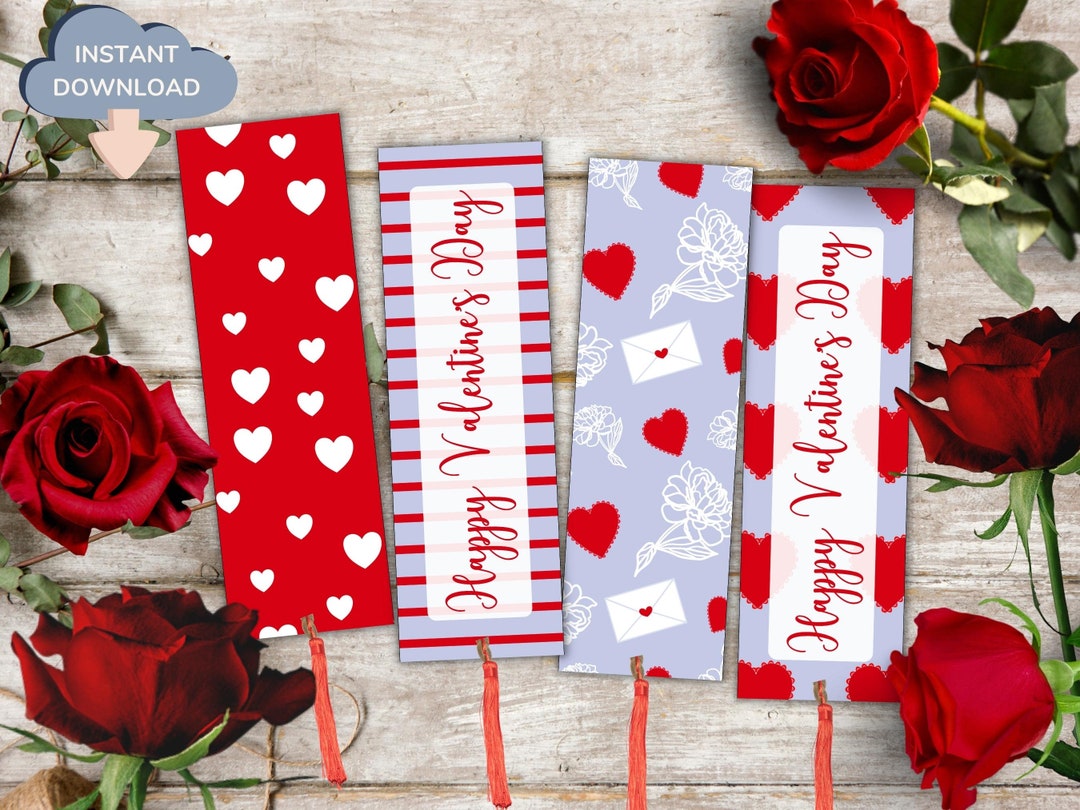 Conjunto de marcapáginas imprimibles de San Valentín de 4. Marcapáginas ...
