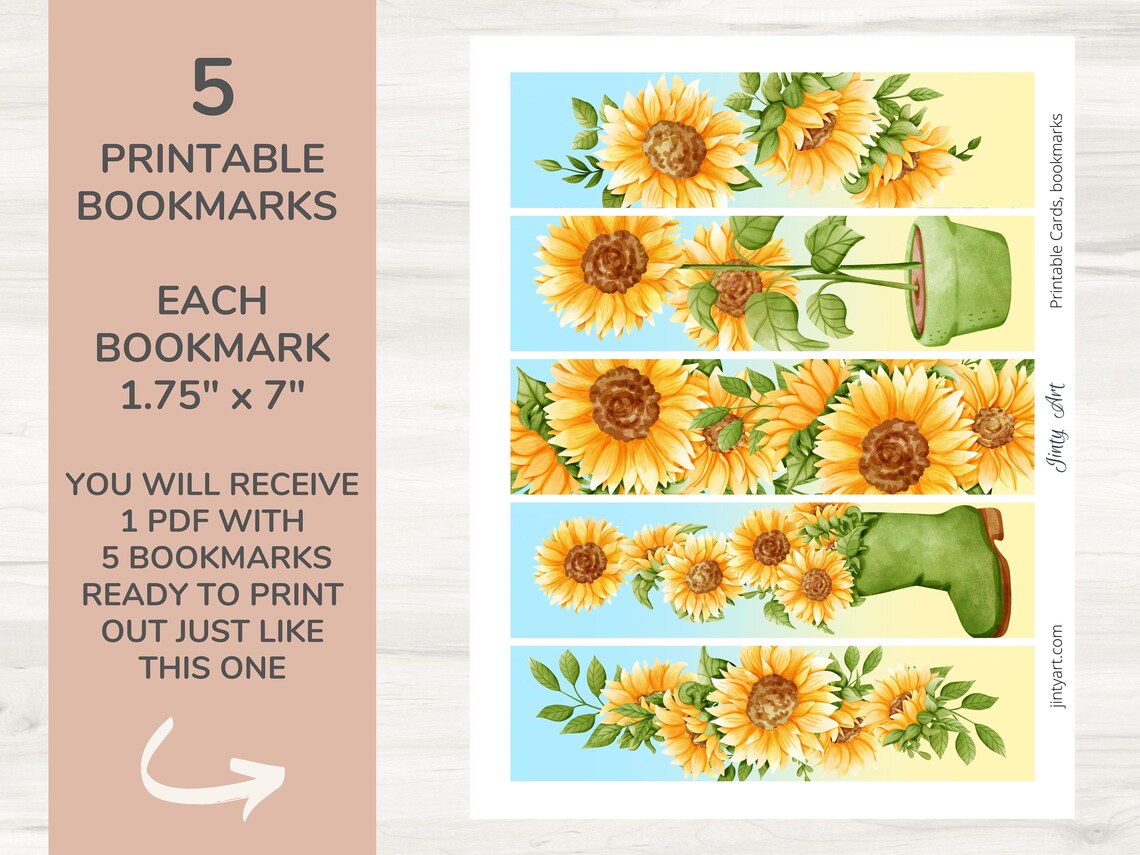 Printable Sunflower Bookmarks Set of 5. Peaceful Sunflower Bookmarks ...