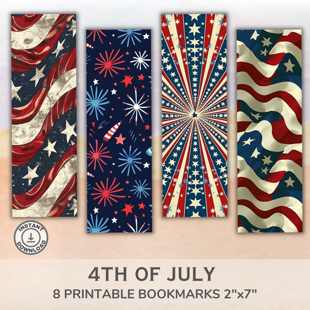 Printable 4th of July Bookmarks. Watercolor Red, White and Blue ...