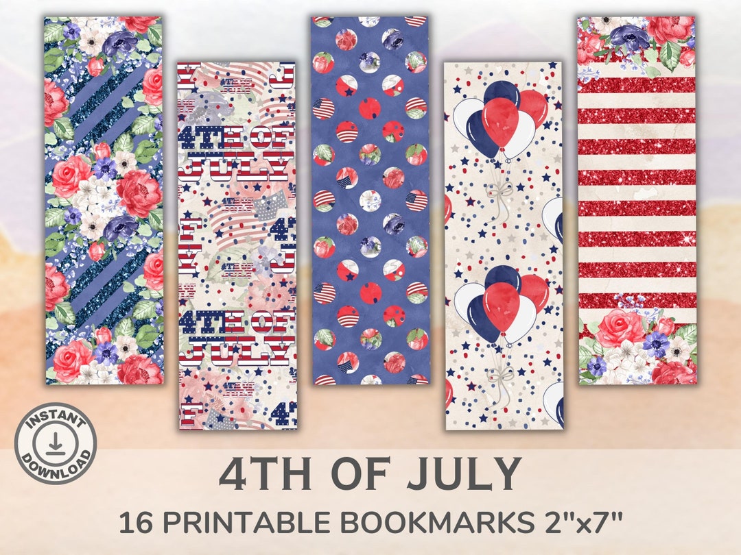 4th of July Bookmarks: Watercolor Patriotic Designs (digital Download ...