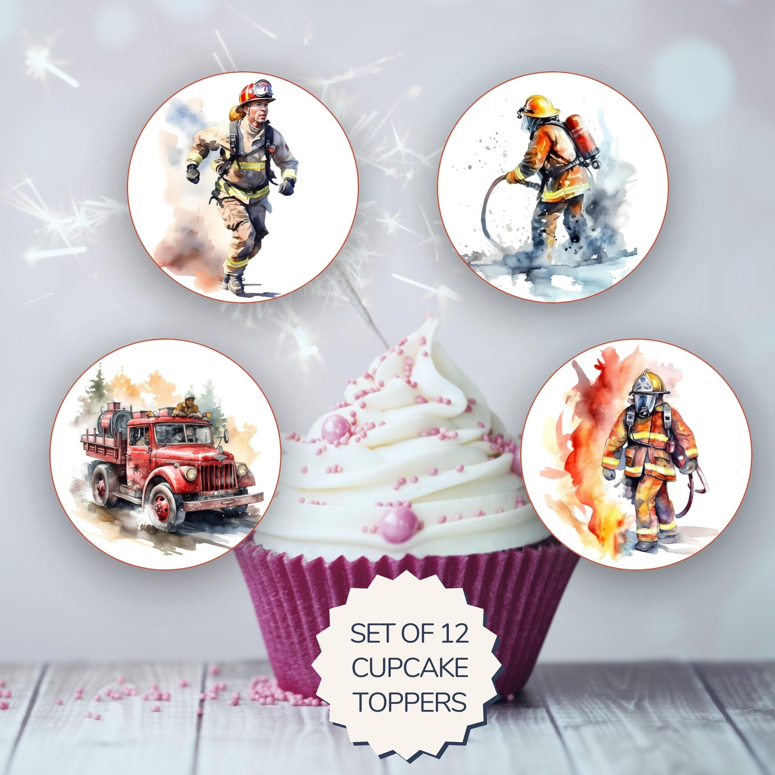 Printable Fire Fighters Cupcake Toppers. Set of 12 Fun Designs. Perfect ...