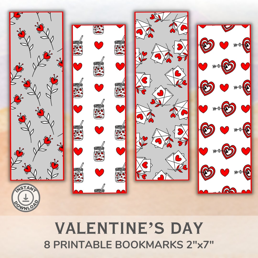 Printable Valentine's Day Bookmarks. Cute Hearts for Friend and ...