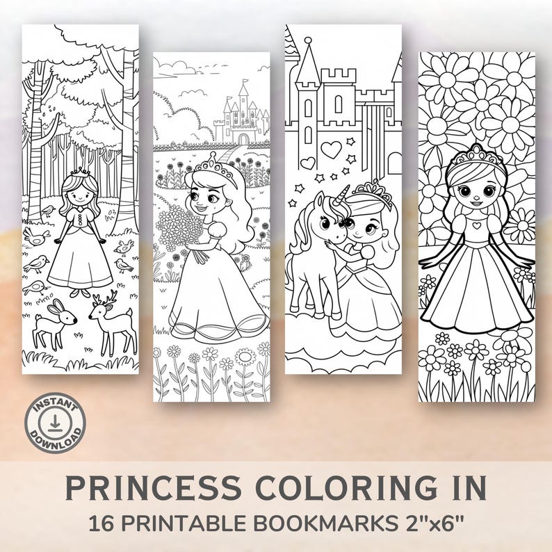 Princess Coloring Bookmarks: 16 Printable Designs (digital Download) - Etsy