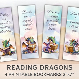 Dragon Printable Bookmarks Set of 4. Printable Cute Baby Dragon ...
