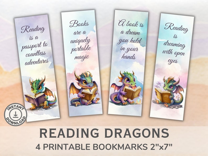 Dragon Printable Bookmarks Set of 4. Printable Cute Baby Dragon ...