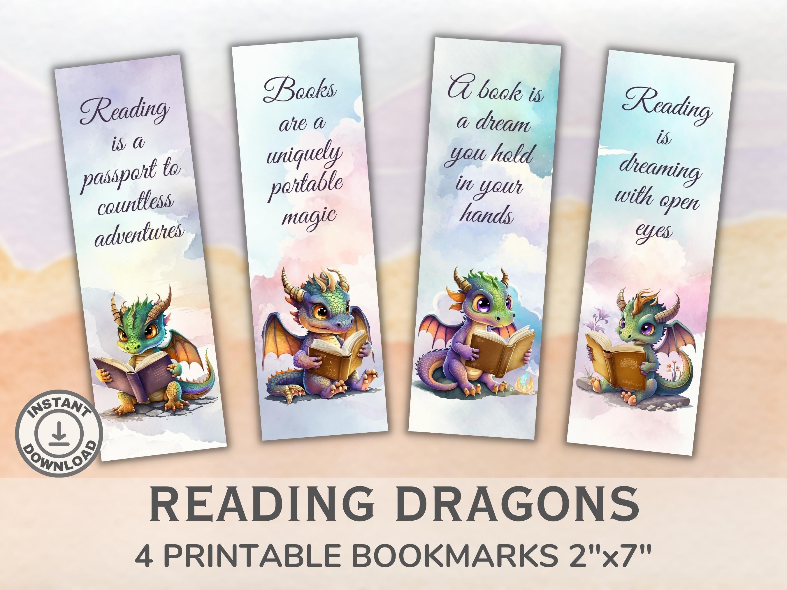 Dragon Printable Bookmarks Set of 4. Printable Cute Baby Dragon ...