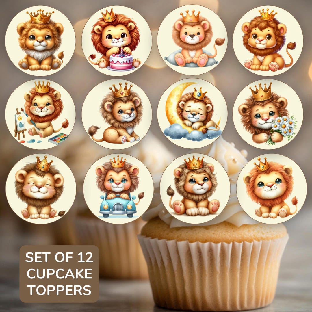 Printable Cute Lions Cupcake Toppers. Set of 12 Fun Designs. Perfect ...