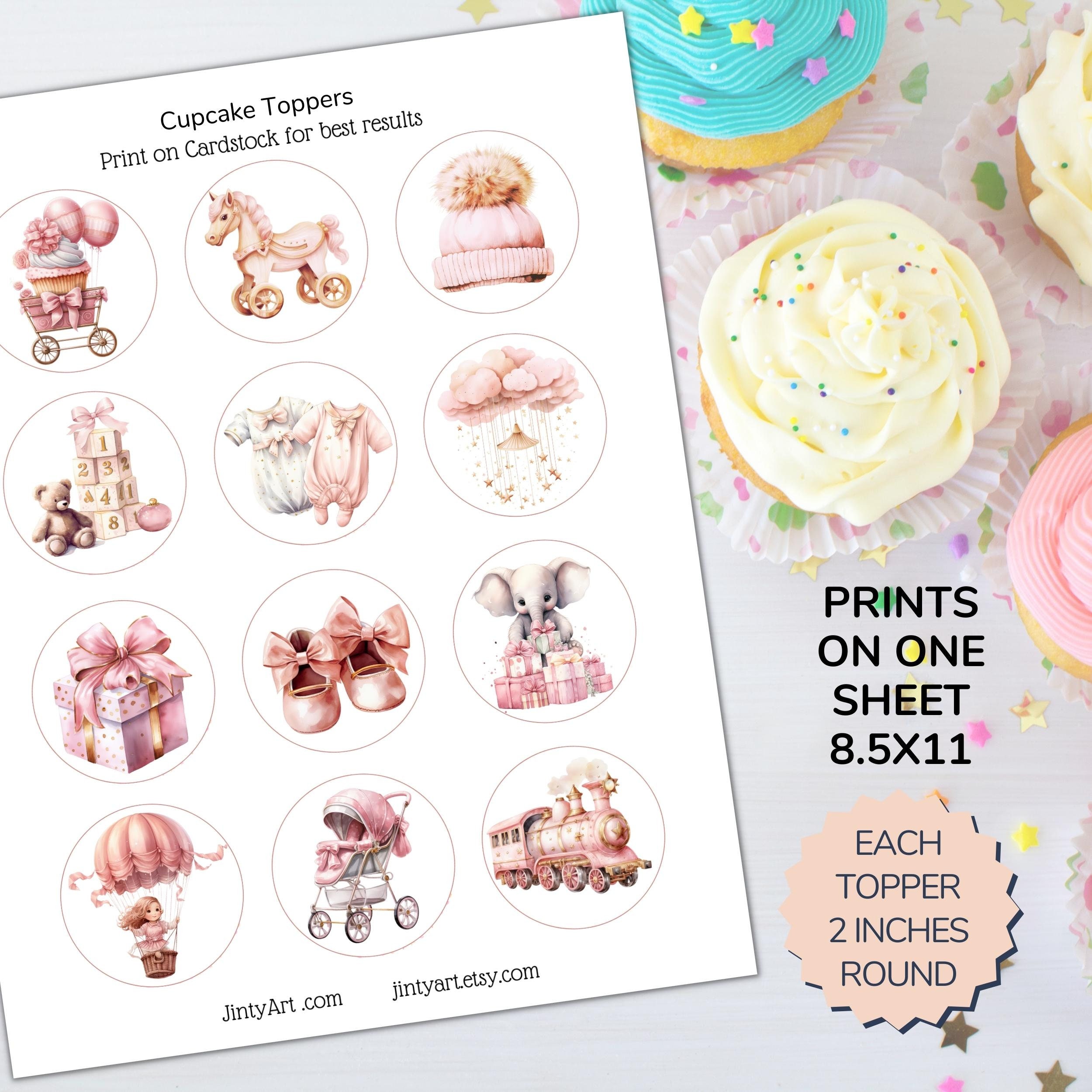 Printable Baby Girl Cupcake Toppers. Set of 12 Fun Designs. Perfect for ...