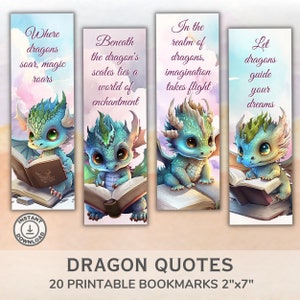 Dragon Quotes Printable Bookmarks Set of 20. Printable Cute Baby Dragon ...