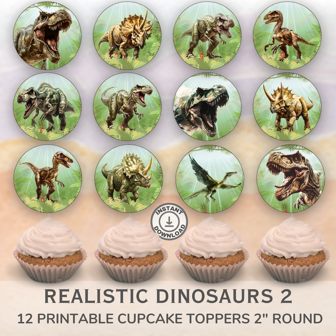 Printable Dinosaur Cupcake Toppers: 12 Fun Designs (digital Download ...