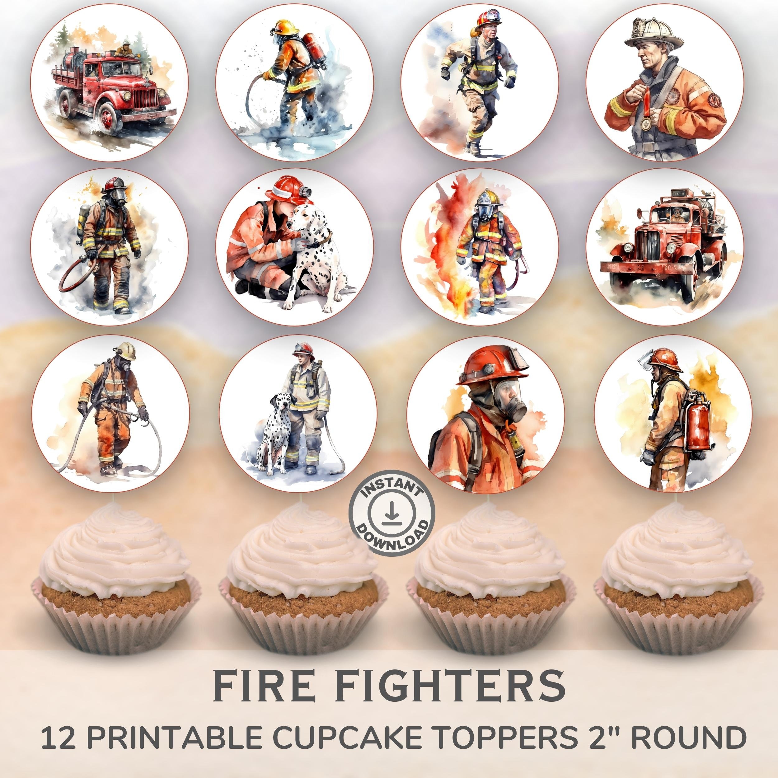 Printable Fire Fighters Cupcake Toppers. Set of 12 Fun Designs. Perfect ...