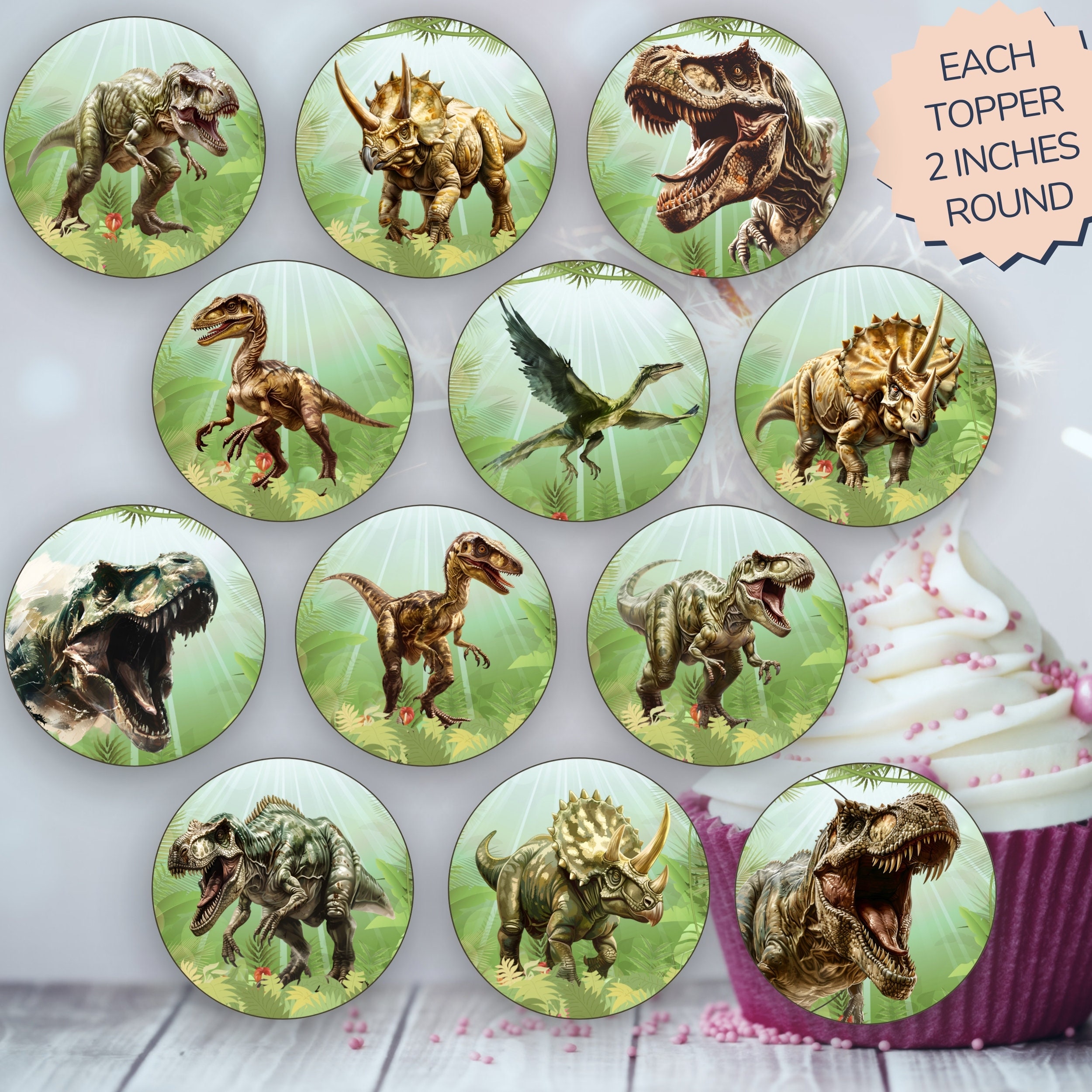 Printable Dinosaur Cupcake Toppers: 12 Fun Designs (digital Download ...