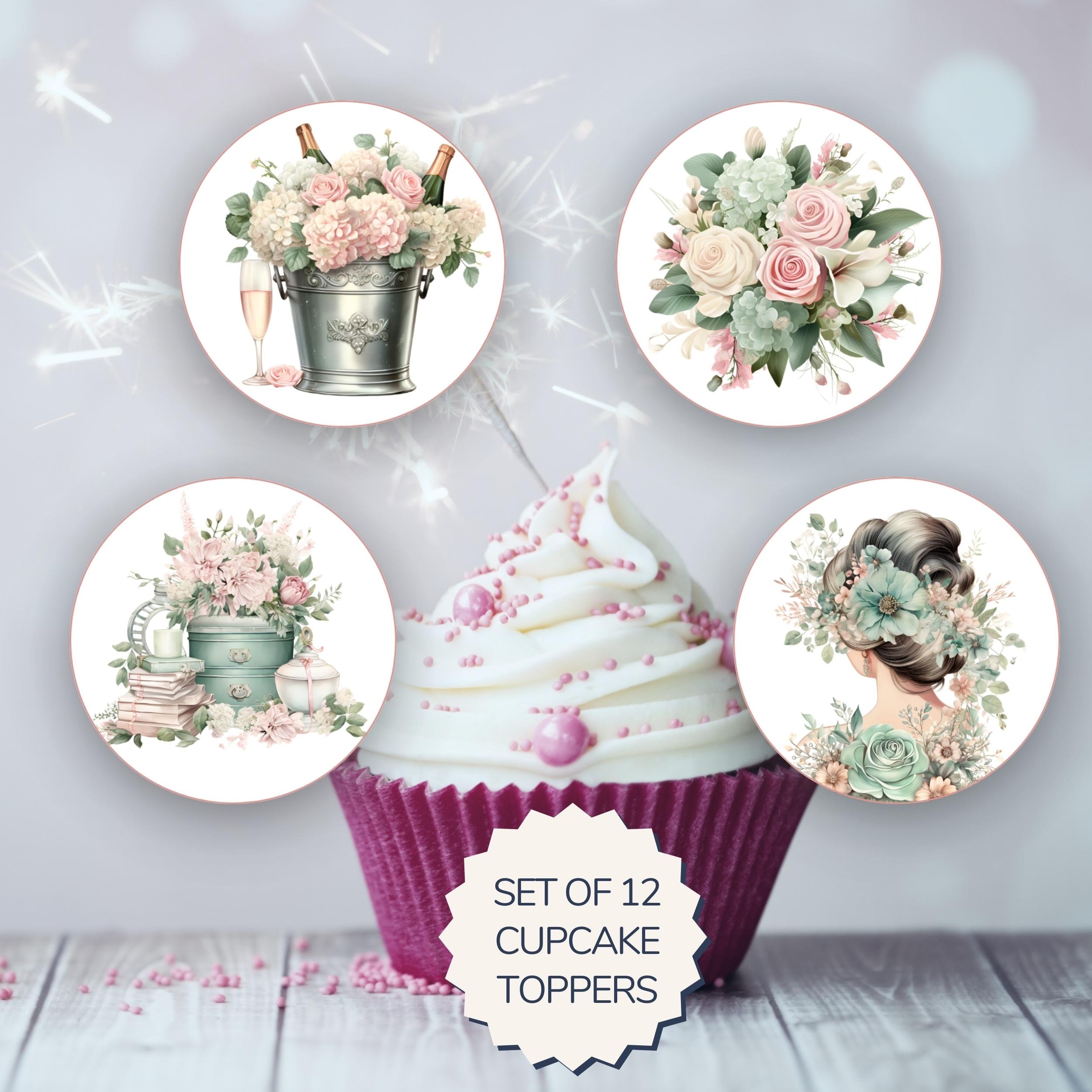 Printable Pastel Wedding Cupcake Toppers. Set of 12 Fun Designs ...