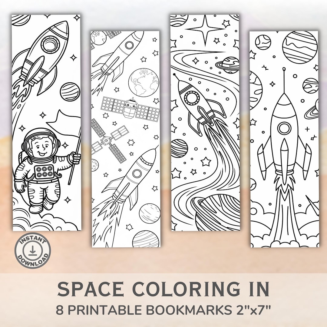 Space Coloring Bookmarks: Printable Rocket & Planet Designs (digital ...
