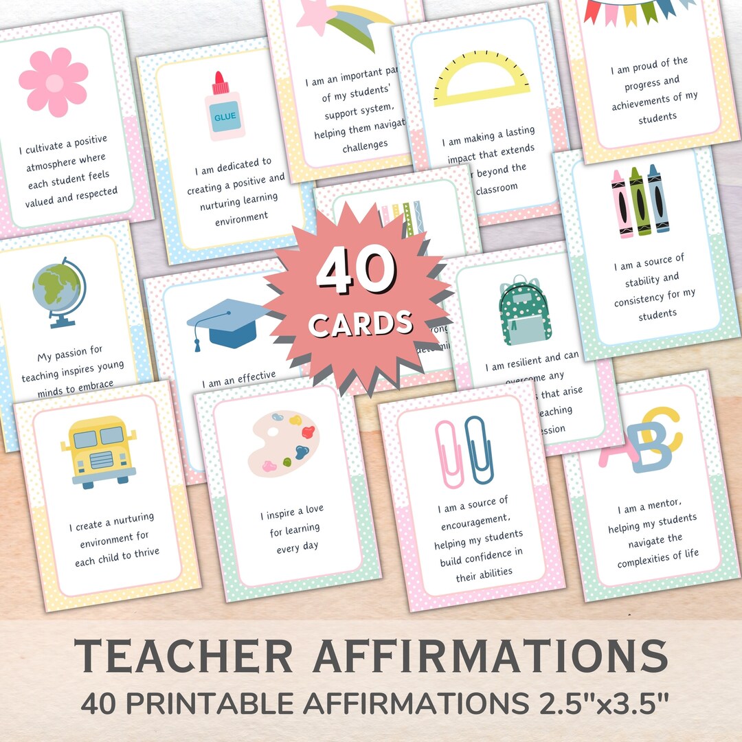 Teacher Affirmation Cards Printable. Perfect Gift for Teacher 40 ...