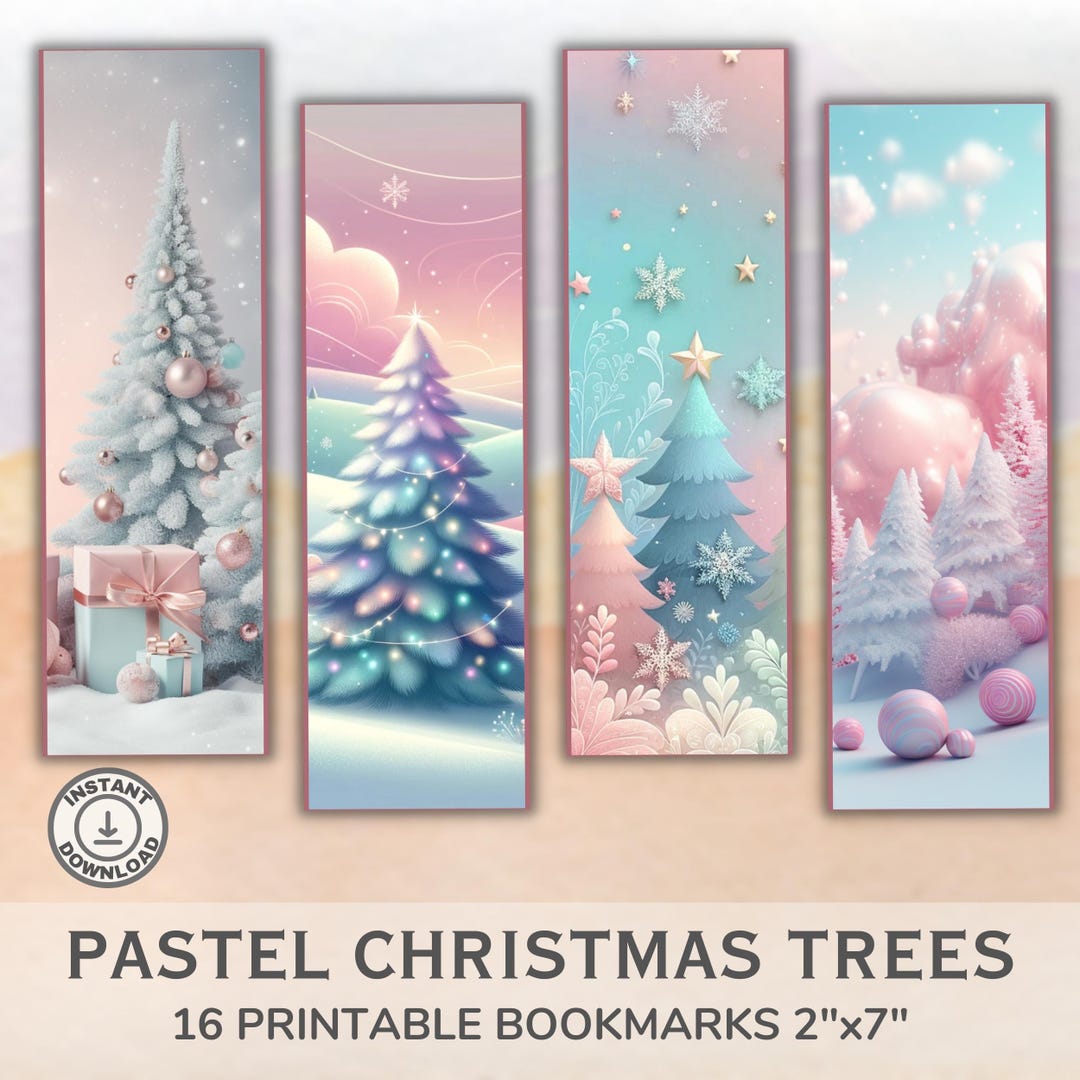 Christmas Printable Bookmarks Set of 16. Pastel Christmas Bookmarks ...