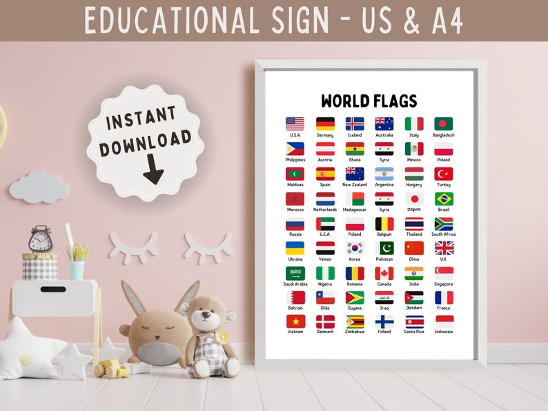 World Flags Classroom Sign. Educational Wall Art. Homeschool - Etsy