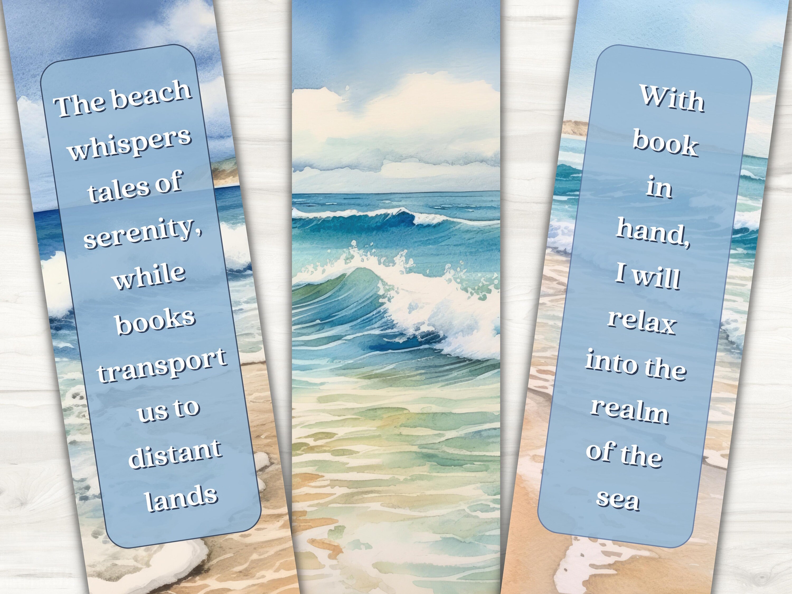 Printable Beach Bookmarks. Watercolor Quotes, Sand, Sea and Waves ...