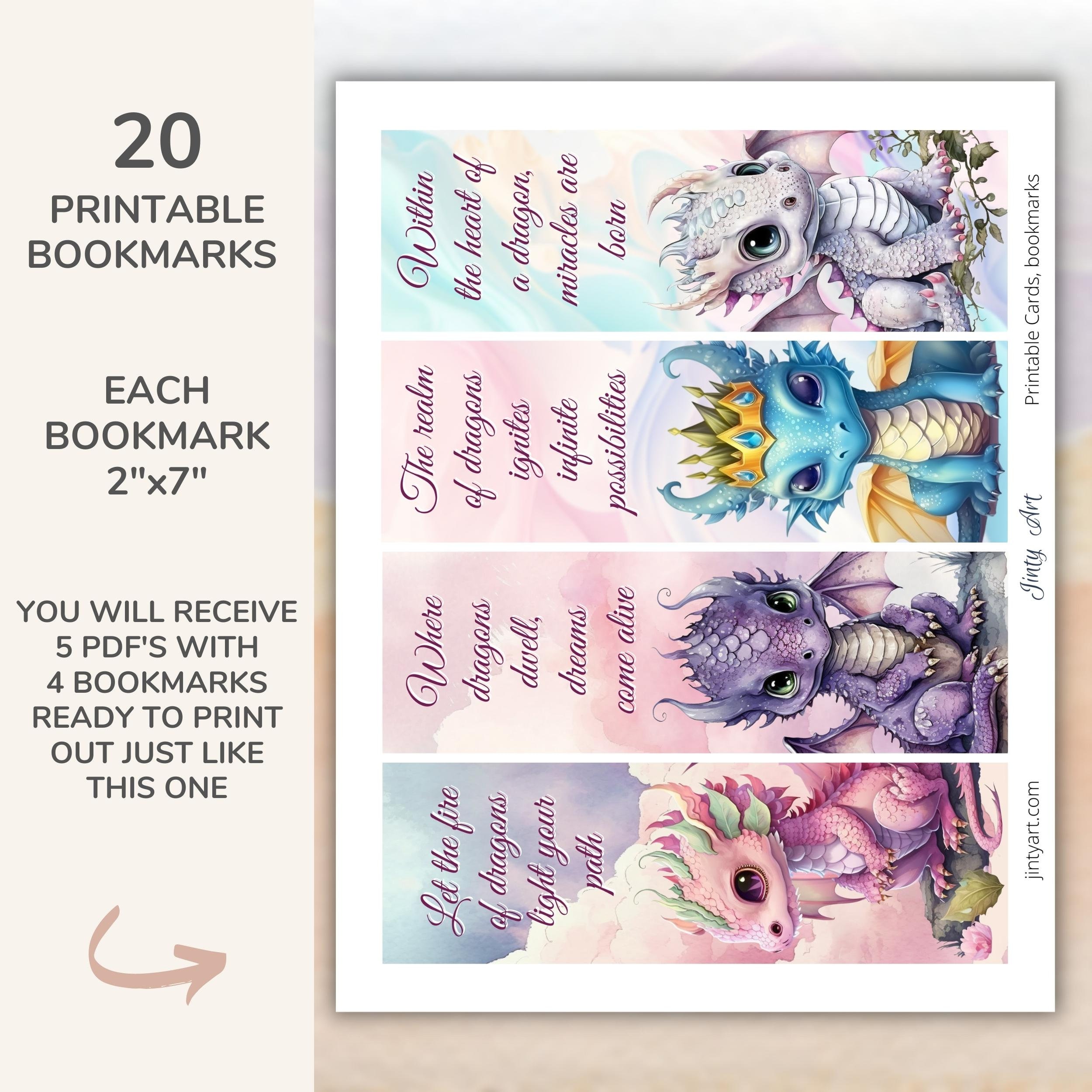 Dragon Quotes Printable Bookmarks Set of 20. Printable Cute Baby Dragon ...
