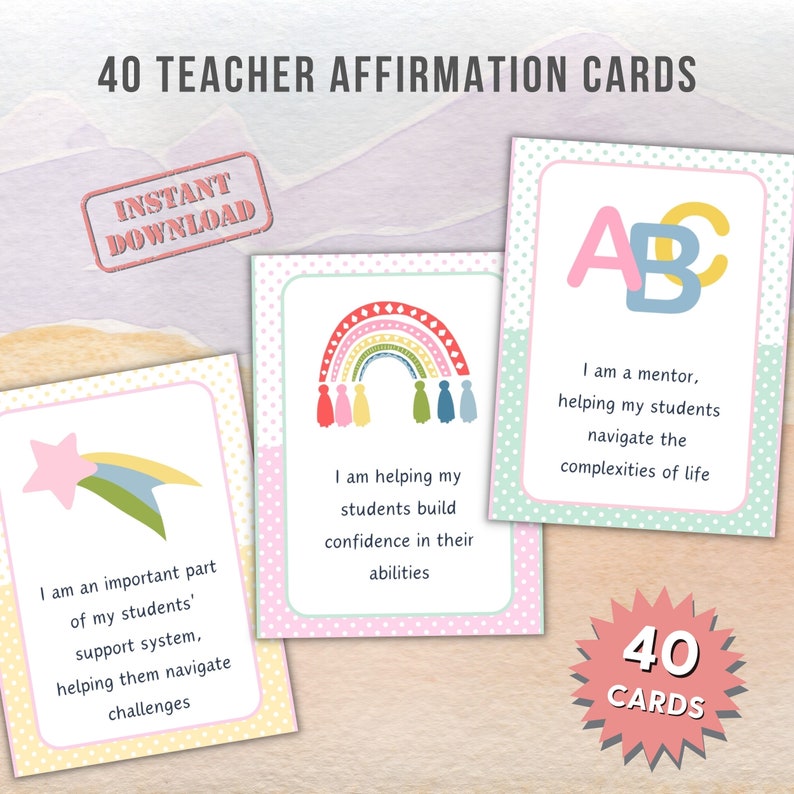 Teacher Affirmation Cards Printable. Perfect Gift for Teacher 40 ...