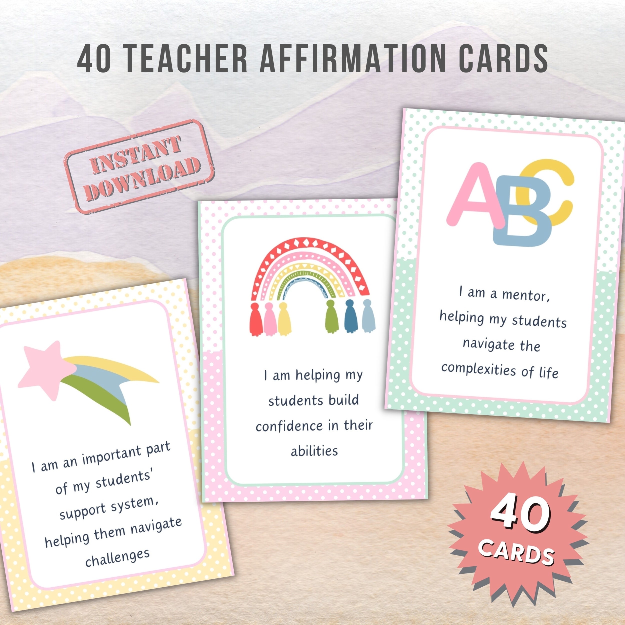 Teacher Affirmation Cards Printable. Perfect Gift for Teacher 40 ...