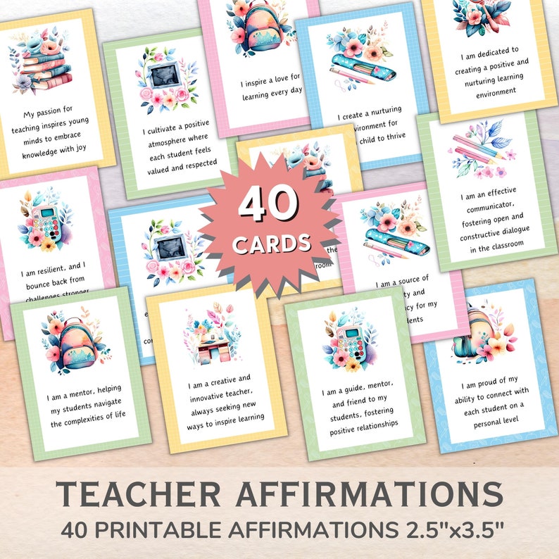 Teacher Affirmation Cards Printable. Perfect Gift for Teacher 40 ...