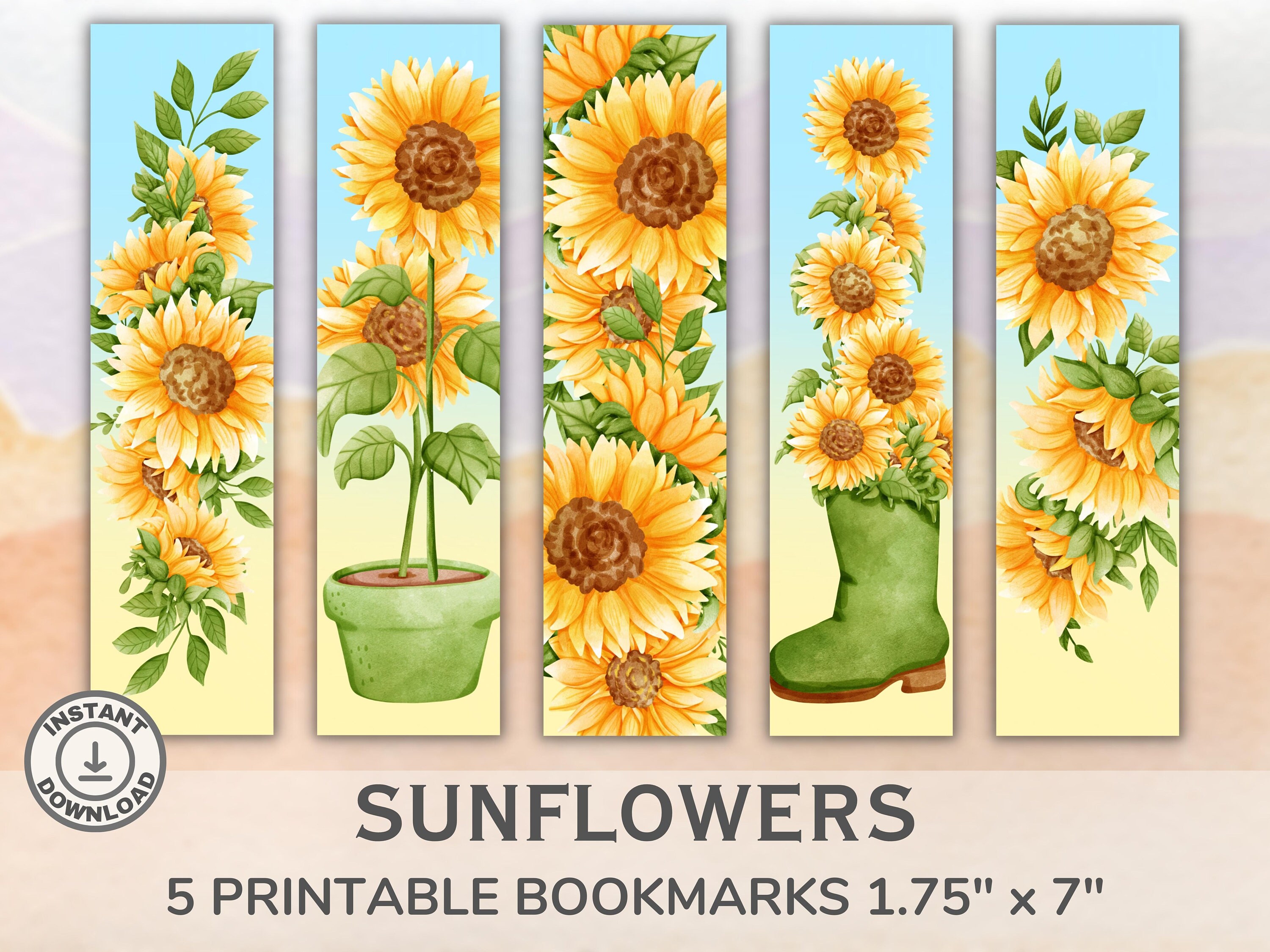 Printable Sunflower Bookmarks Set of 5. Peaceful Sunflower Bookmarks ...