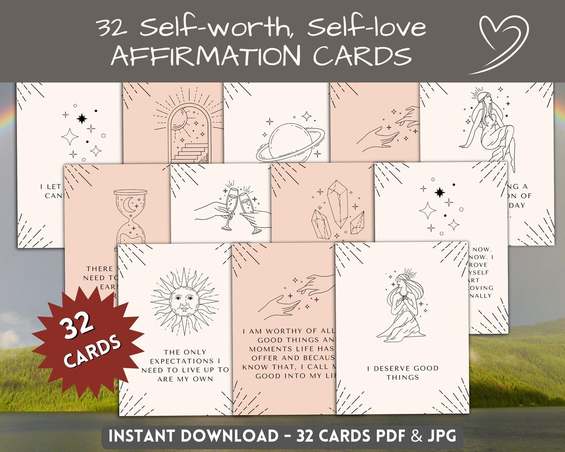 Self Worth Affirmation Cards. Wellness, Self Love and Self Confidence ...
