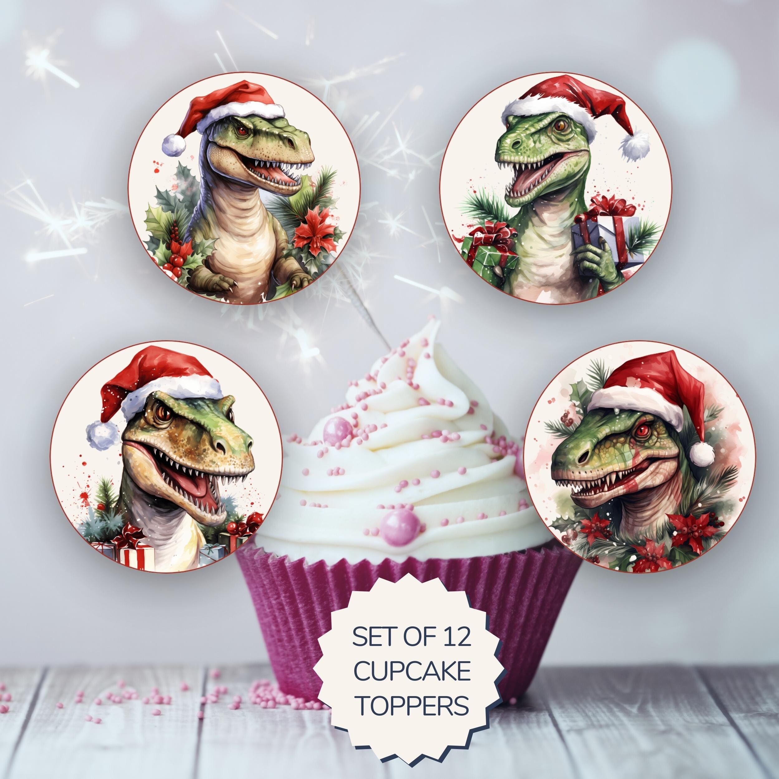Printable Christmas Dinosaurs Cupcake Toppers. Set of 12 Fun - Etsy