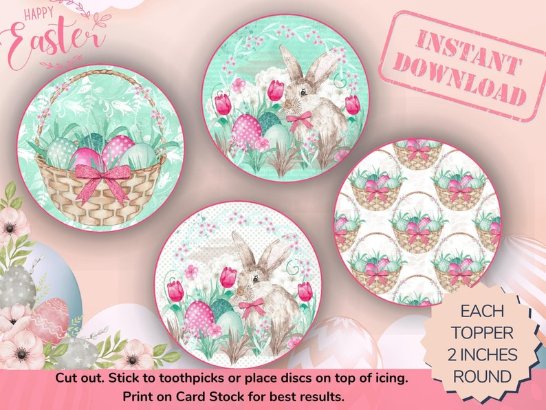 Easter Cupcake Toppers Printable, Easter Party Gift Tags, Bunny Party ...