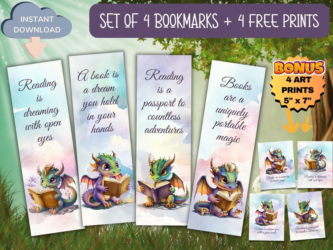 Dragon Printable Bookmarks Set of 4. Printable Cute Baby - Etsy UK