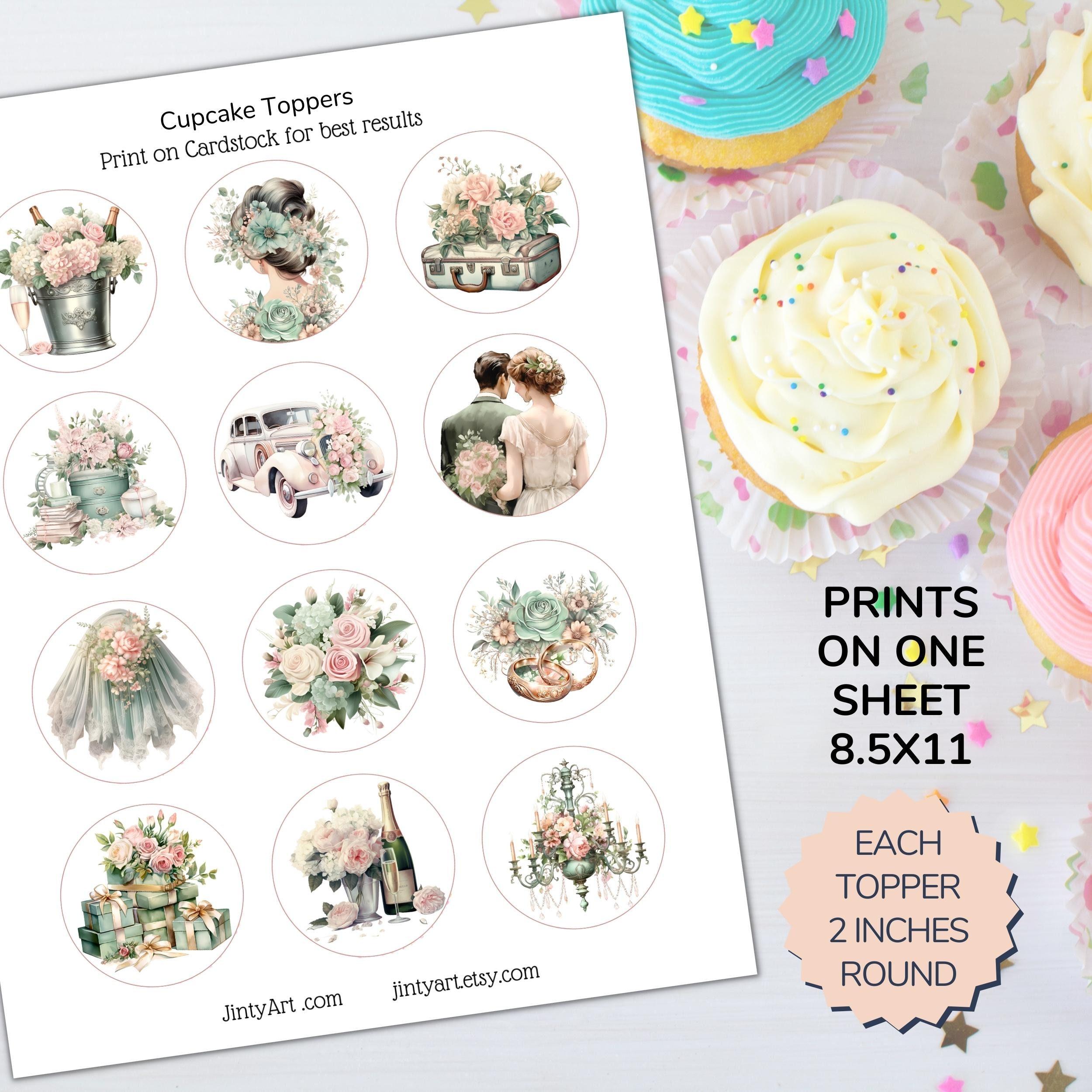 Printable Pastel Wedding Cupcake Toppers. Set of 12 Fun Designs ...