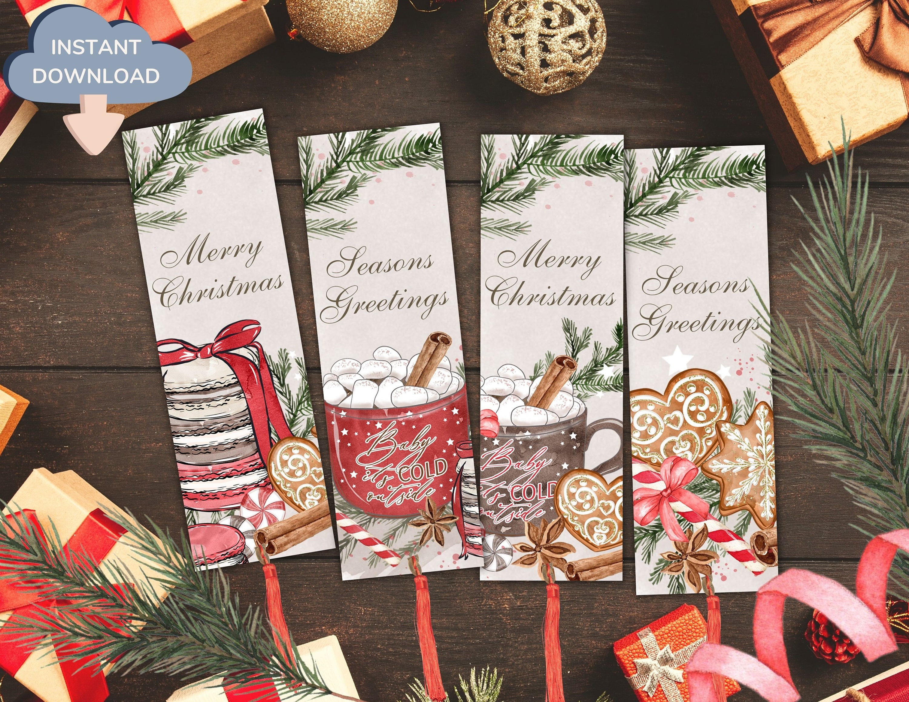Christmas Printable Bookmarks Set of 4. Printable Christmas - Etsy
