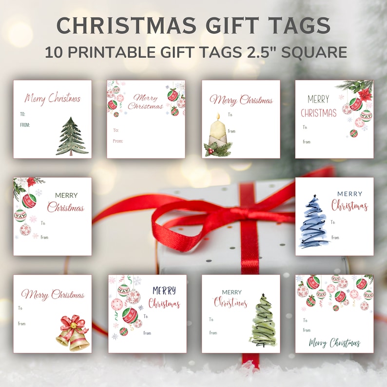 Printable Christmas Gift Tags Square. Merry Christmas Gift Tag. Digital ...