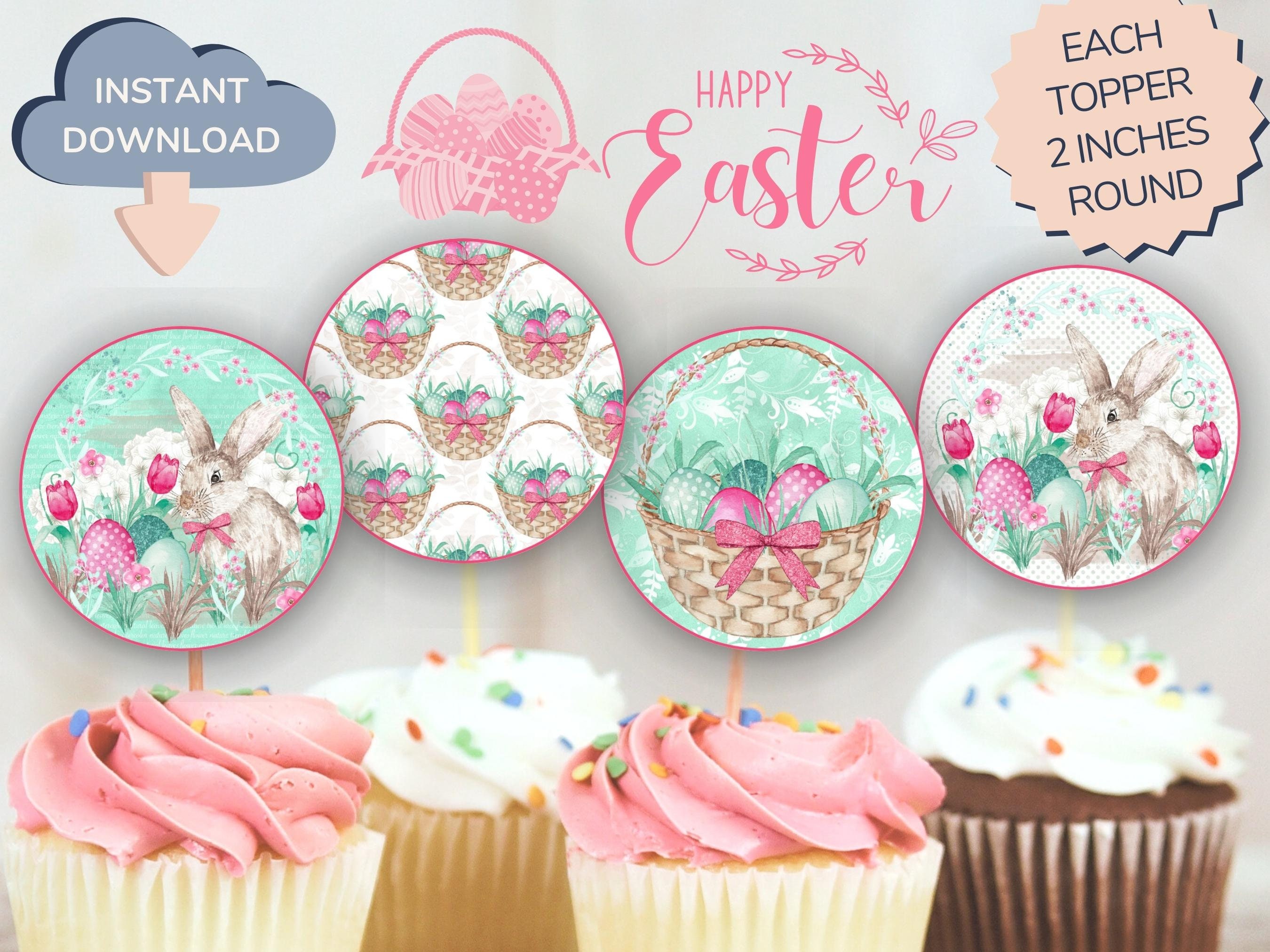 Easter Cupcake Toppers Printable, Easter Party Gift Tags, Bunny Party ...
