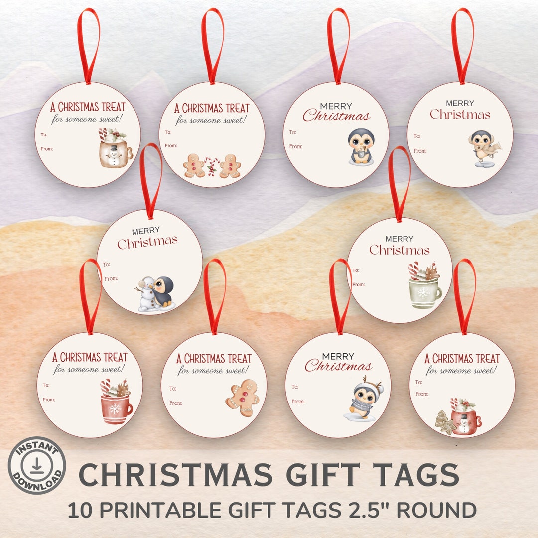 Printable Christmas Gift Tags Round. Merry Christmas Gift Tag. Digital ...