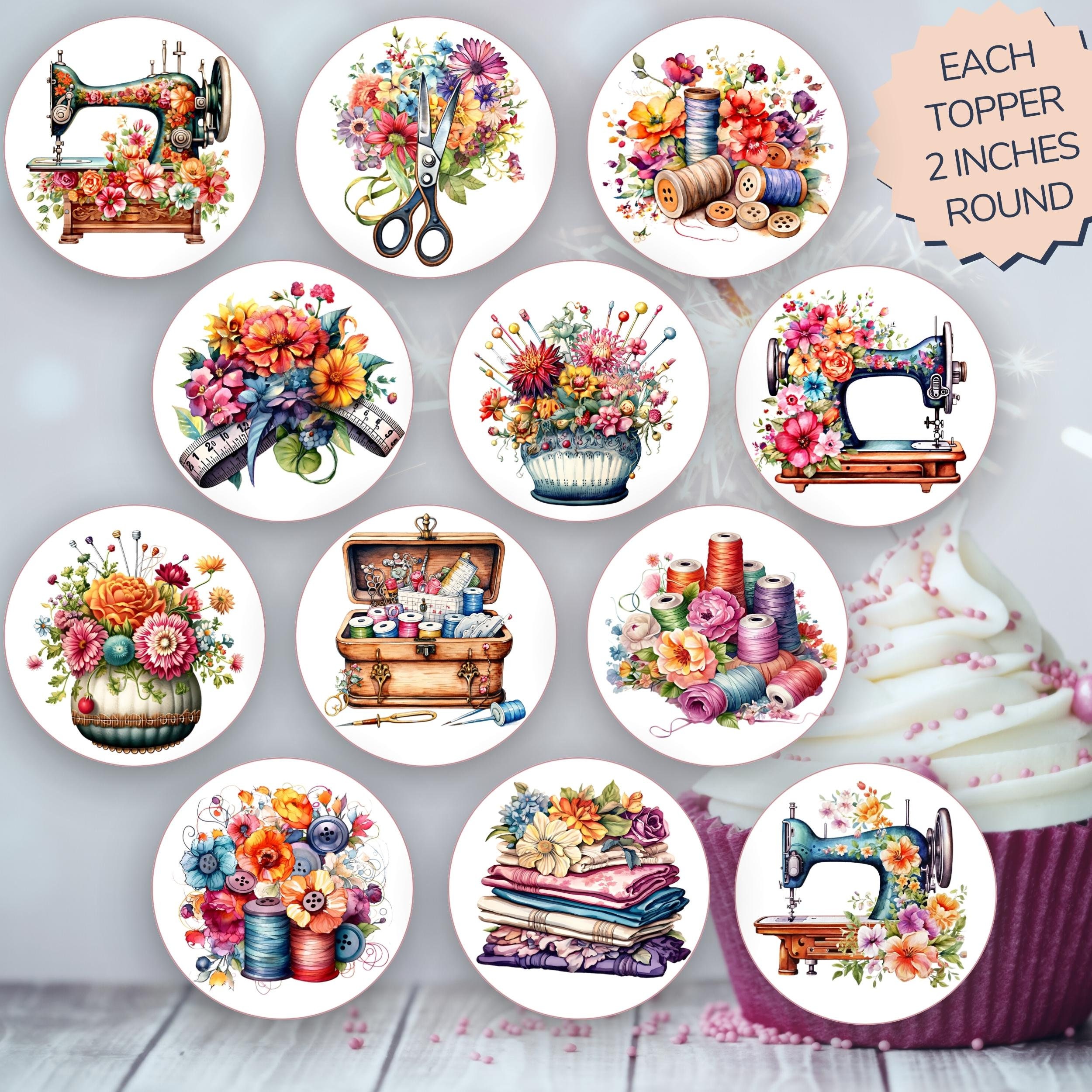 Printable Sewing Quilting Notions Cupcake Toppers. Set of 12 Fun ...