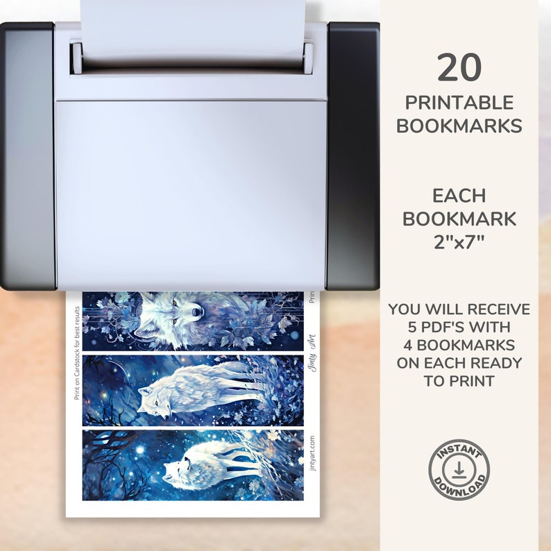 Watercolor White Wolf Bookmarks: Moonlit Forest, Book Lover Gift ...