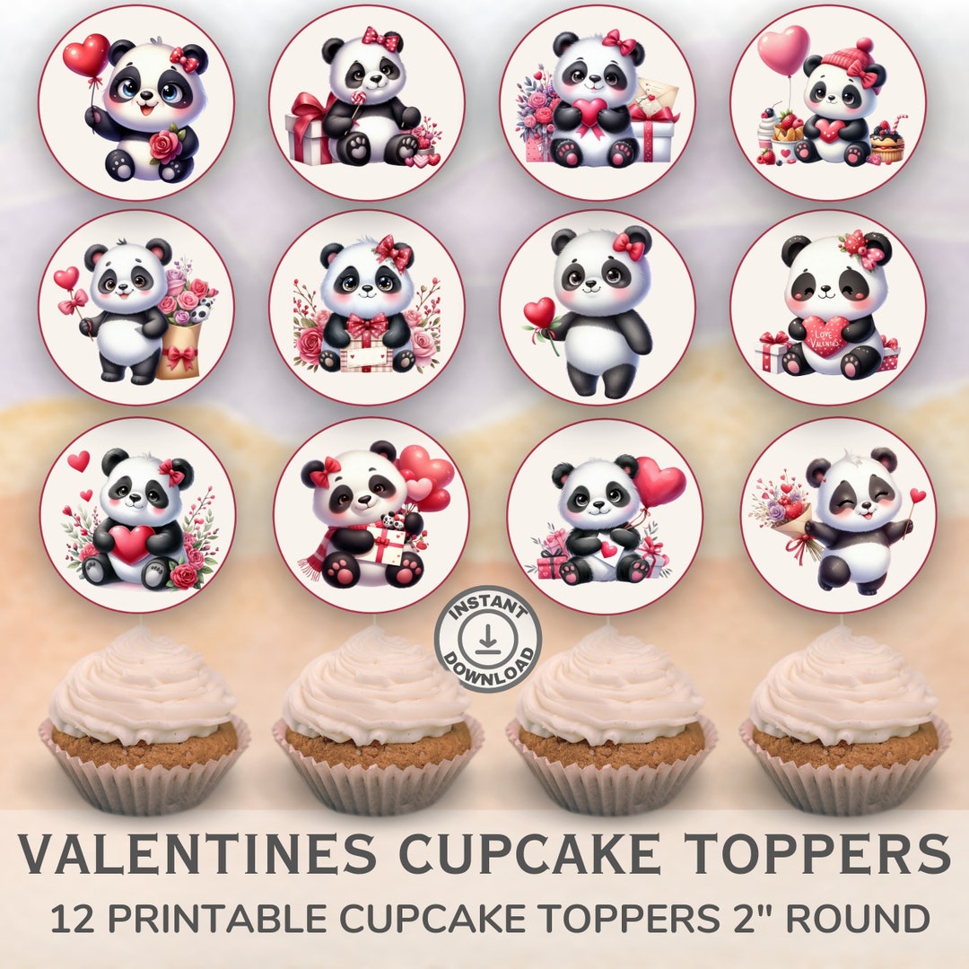 Valentine's Day Cupcake Toppers Printable. Set of 12 Fun Designs. Happy ...