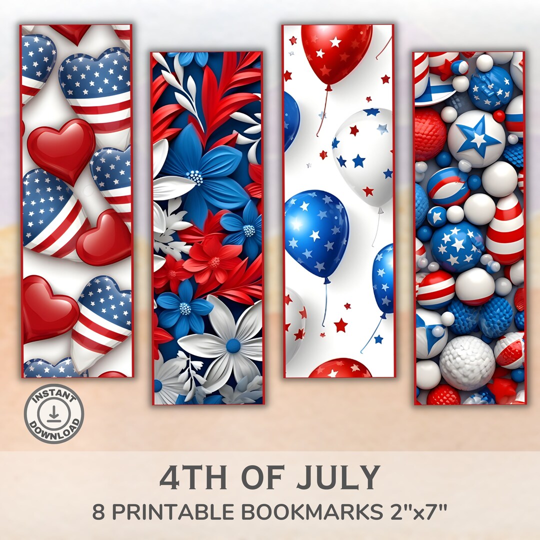 Watercolor 4th of July Bookmarks: Red, White & Blue Bundle (digital ...