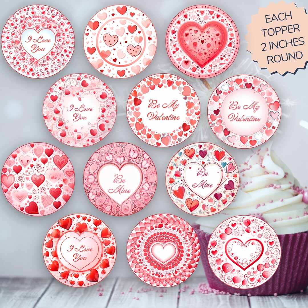Valentine's Day Cupcake Toppers Printable. Set of 12 Fun Designs. Happy ...