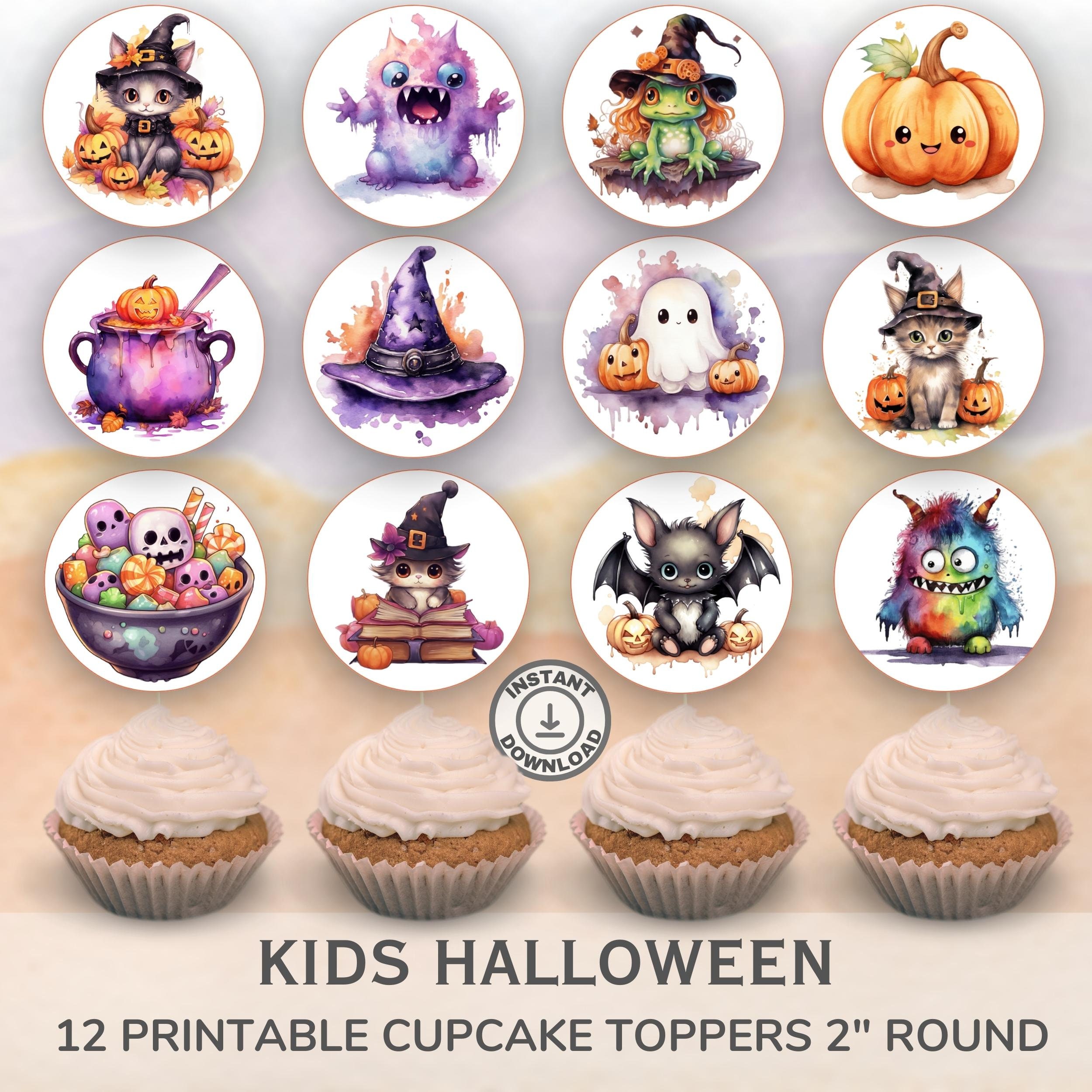 Printable Kids Halloween Cupcake Toppers. Set of 12 Fun Designs ...