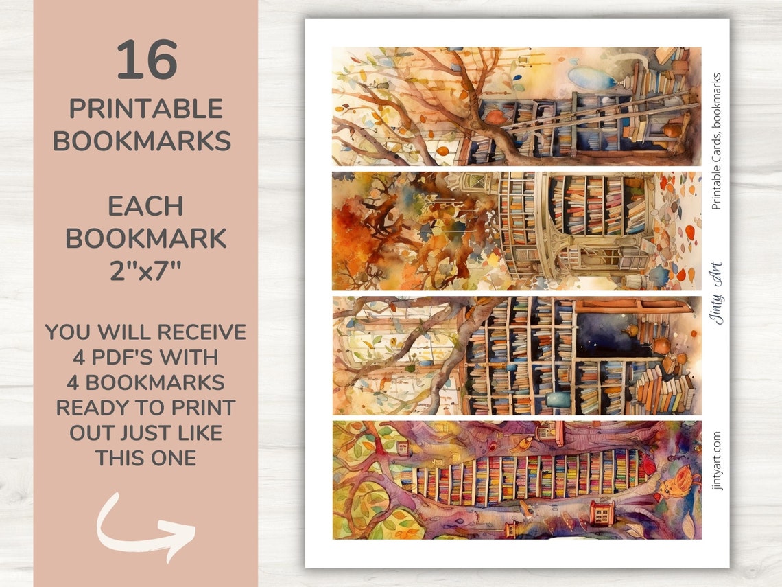Printable Woodland Library Bookmarks. Watercolor Libraries in Autumn ...