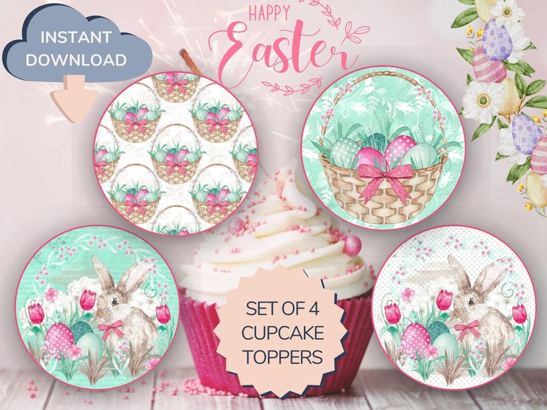 Easter Cupcake Toppers Printable, Easter Party Gift Tags, Bunny Party ...