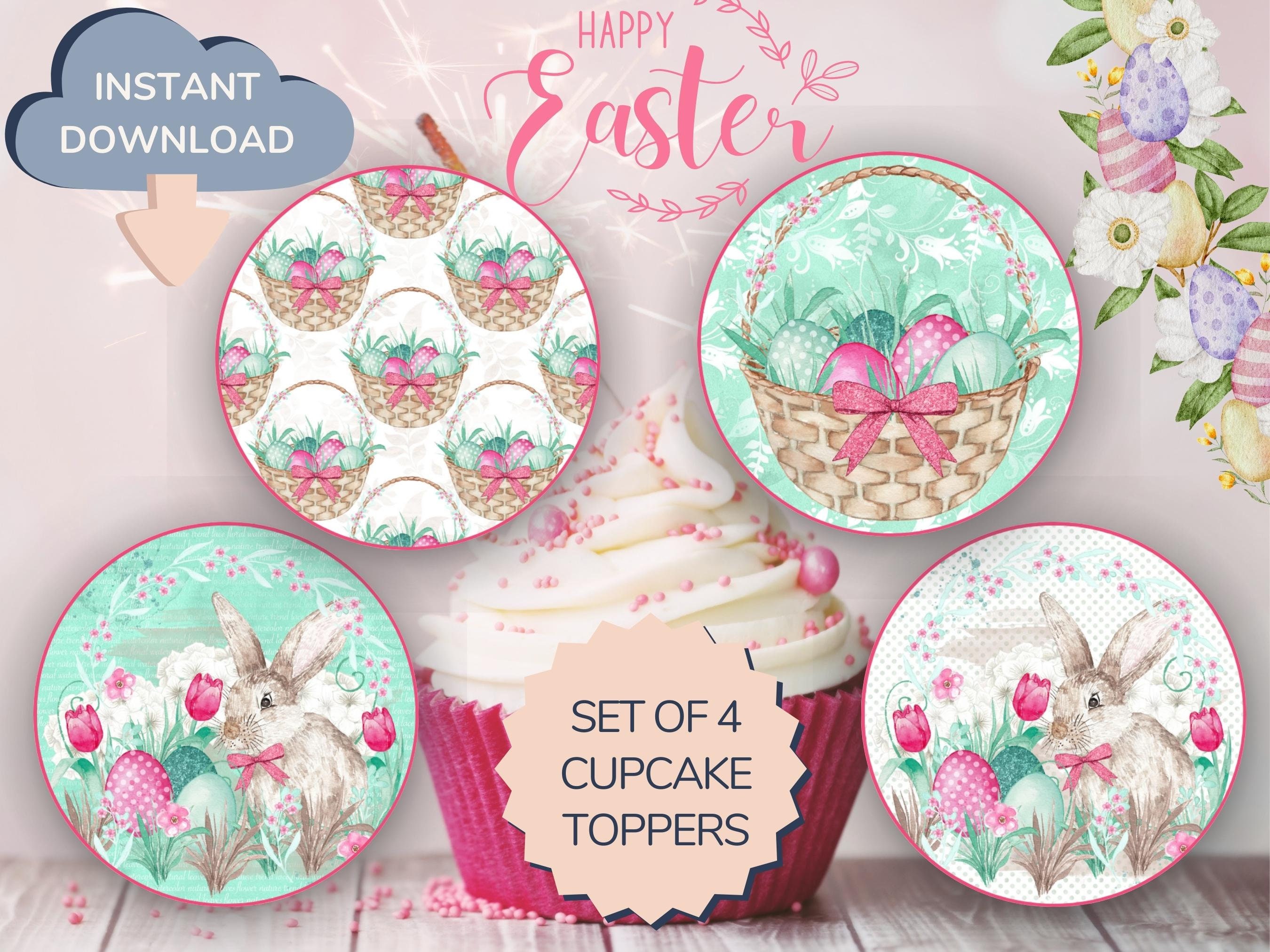 Easter Cupcake Toppers Printable, Easter Party Gift Tags, Bunny Party ...