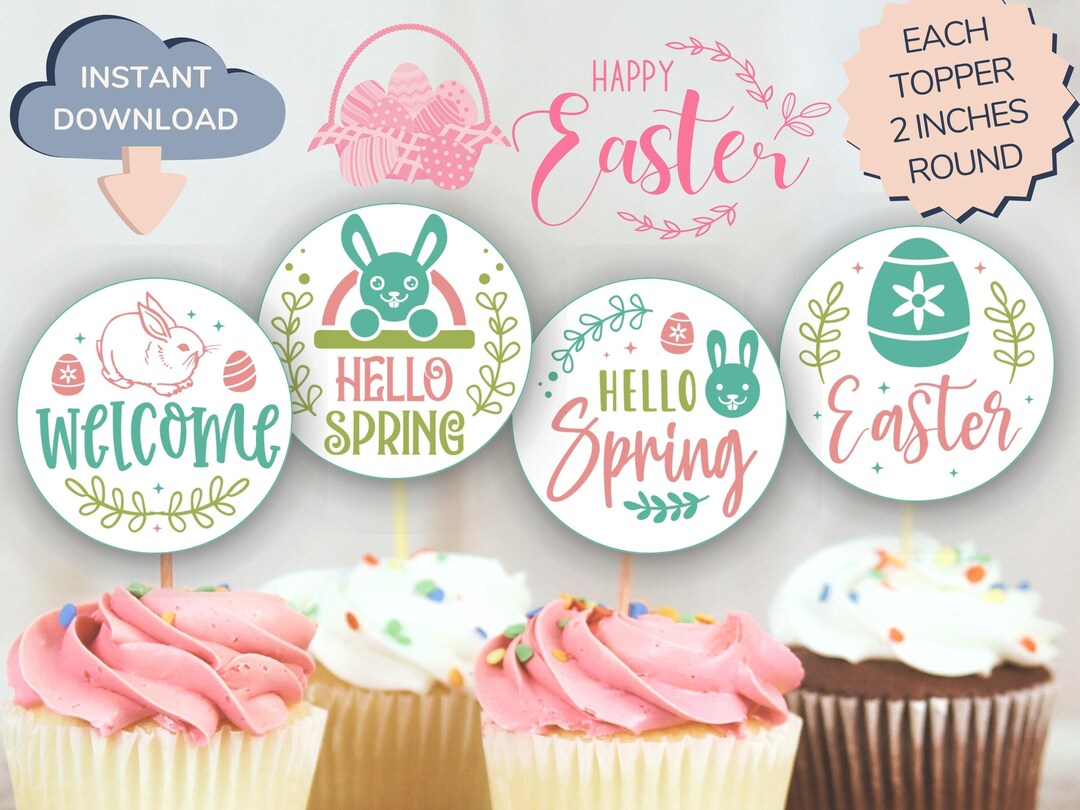 Easter Cupcake Toppers Printable, Easter Party Gift Tags, Bunny Party ...
