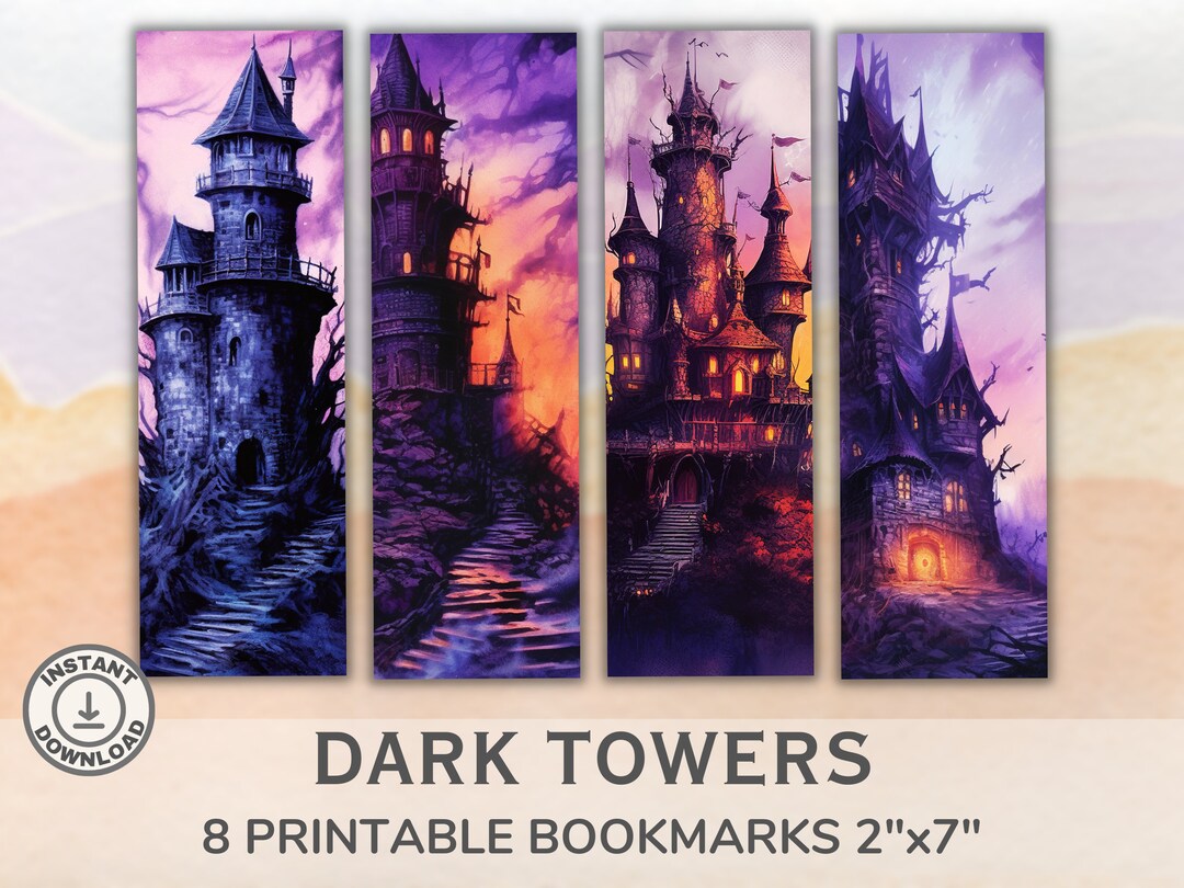 Printable Dark Towers Bookmarks. Watercolor Sunset Towers. Bookmark Bundle of 8 for Book Lovers ...