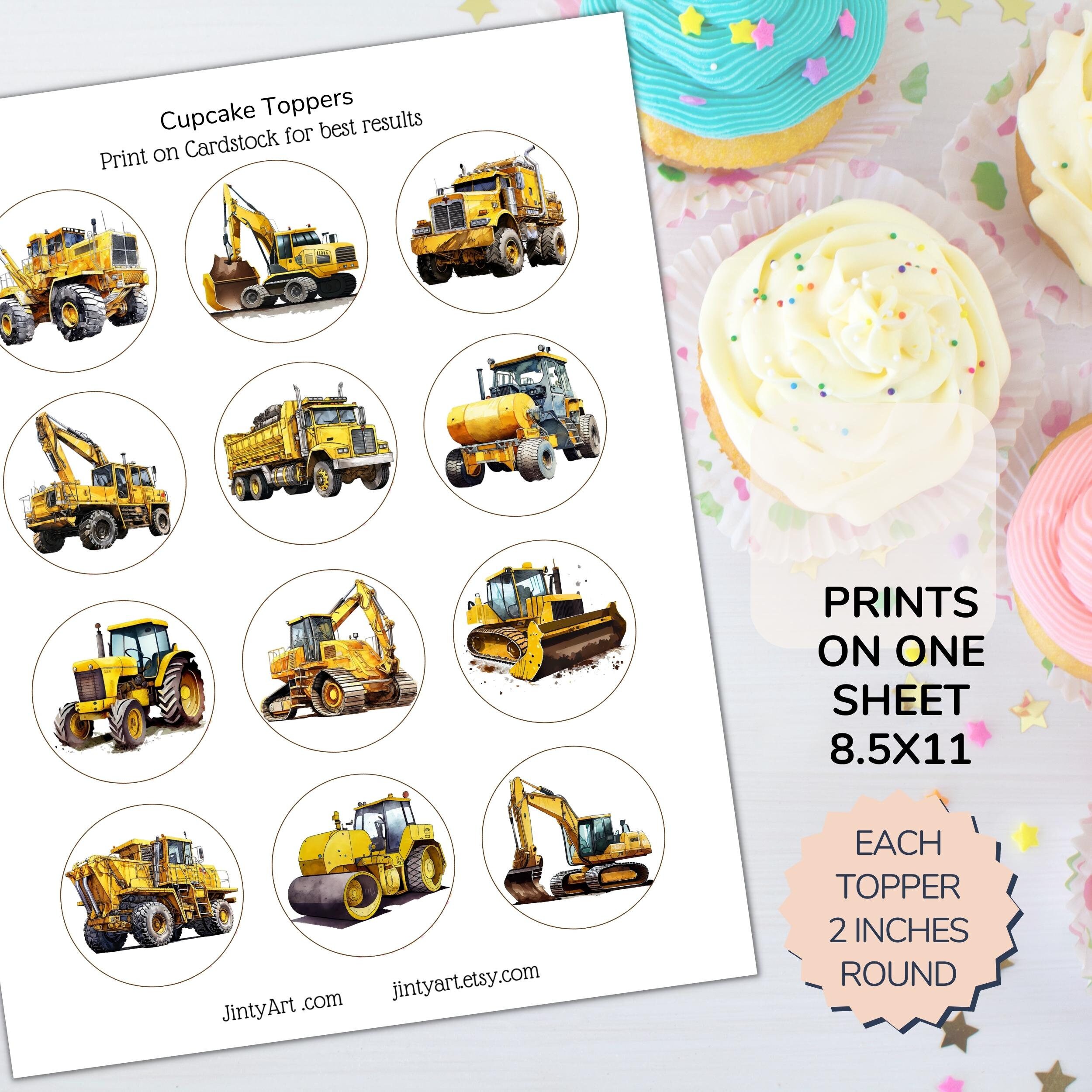 Printable Construction Diggers 2 Cupcake Toppers. Set of 12 - Etsy