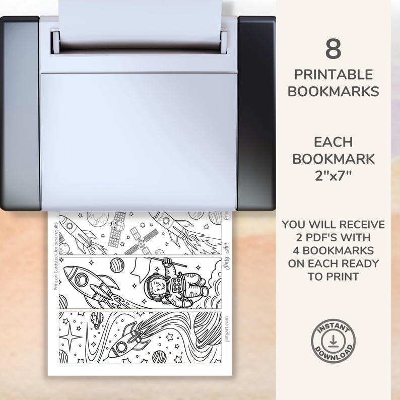 Space Coloring Bookmarks: Printable Rocket & Planet Designs (digital ...